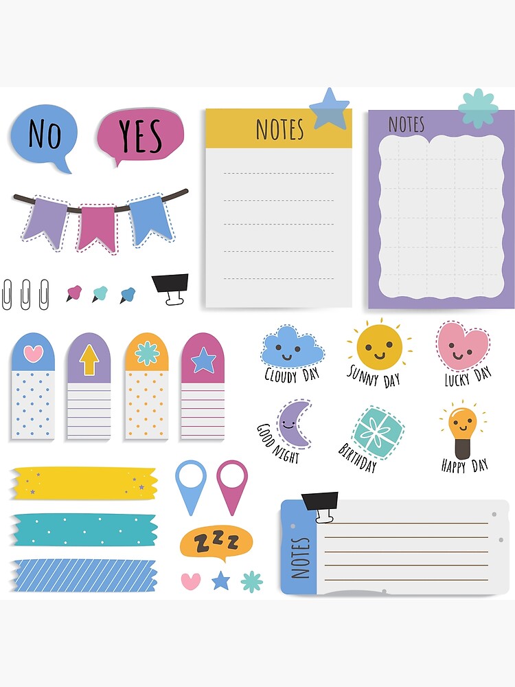 "Cute Colorful Purple Planner Stationery Sticky Notes Set Design ...