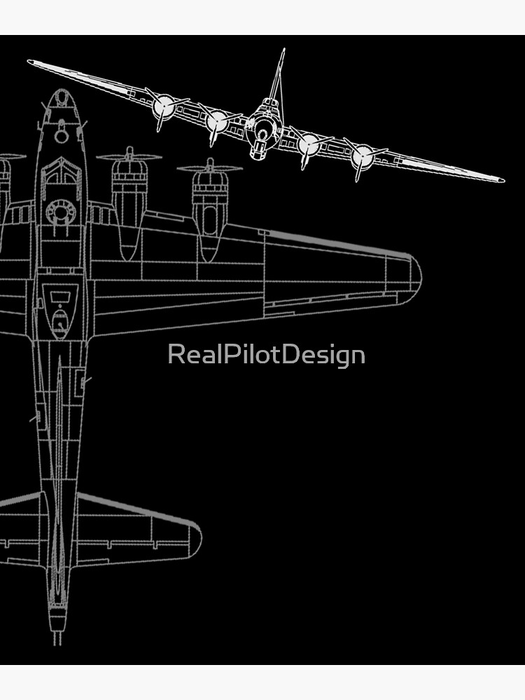 "B-17 Flying Fortress WWII Bomber Line Art" Poster for Sale by ...