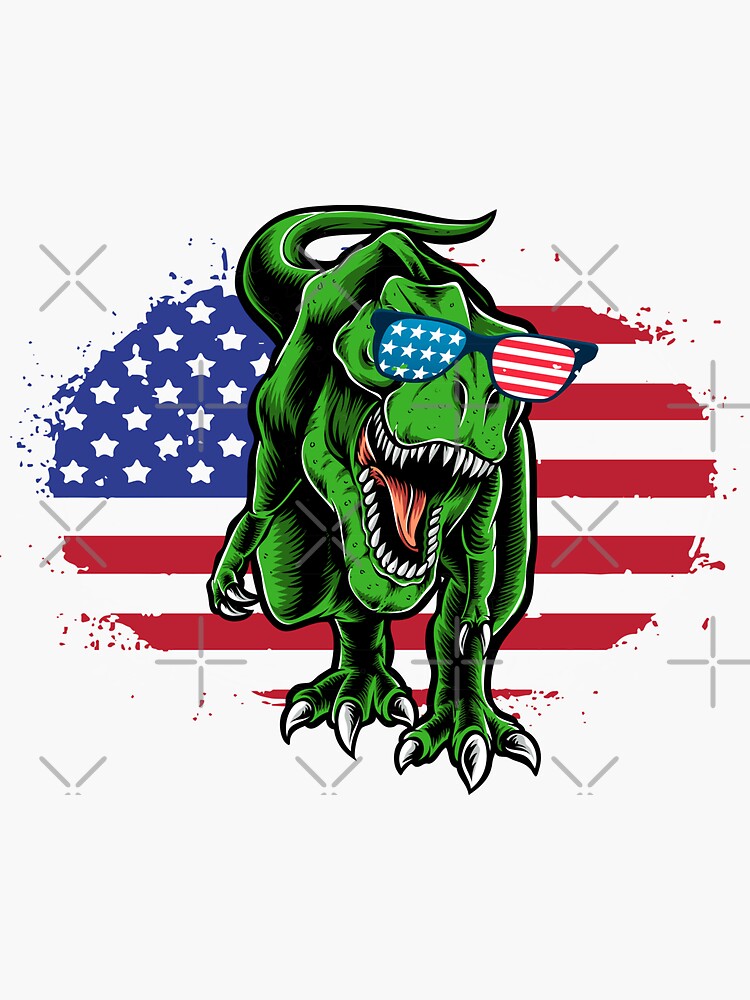 "Patriotic T-Rex Dinosaur USA Grunge Flag" Sticker for Sale by LemoBoy ...