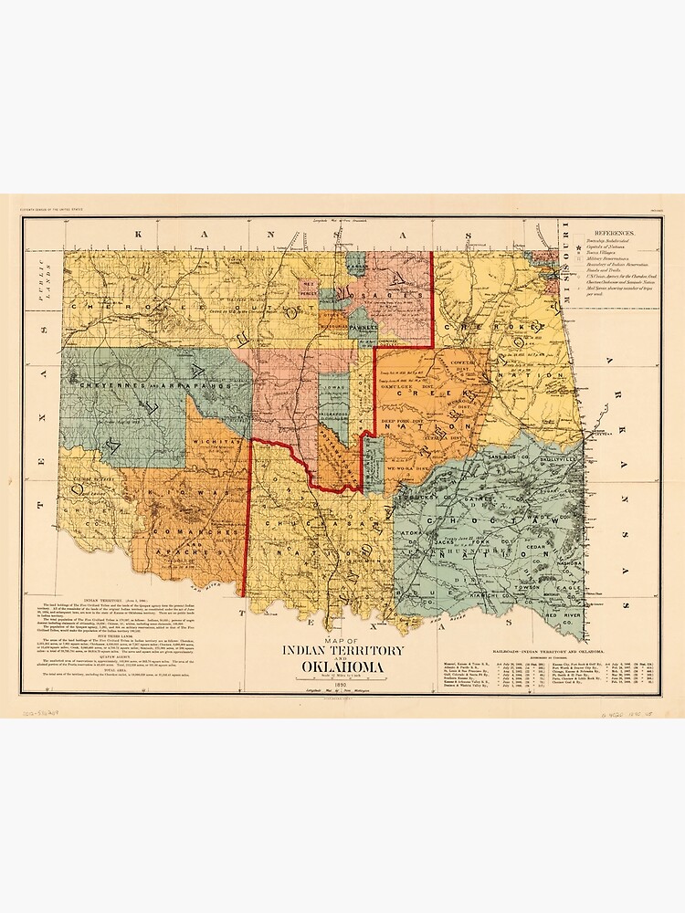 "Map of Indian Territory and Oklahoma (1890)" Poster for Sale by ...