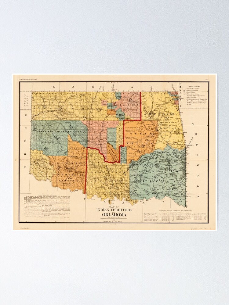 "Map of Indian Territory and Oklahoma (1890)" Poster for Sale by ...