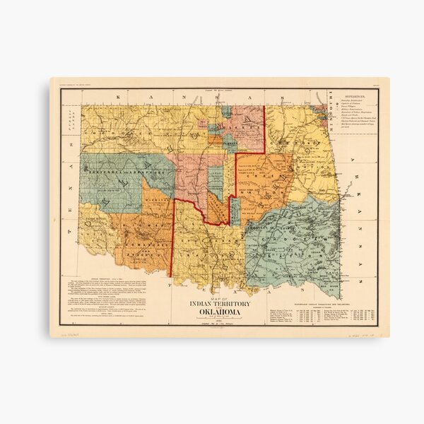"Map of Indian Territory and Oklahoma (1890)" Canvas Print by ...
