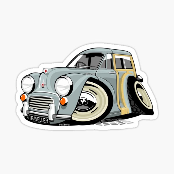 "Morris Minor Traveller caricature - light blue" Sticker for Sale by ...