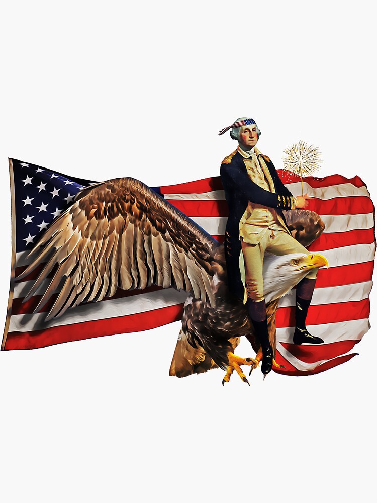 "George Washington Riding Eagle American Flag" Sticker for Sale by ...