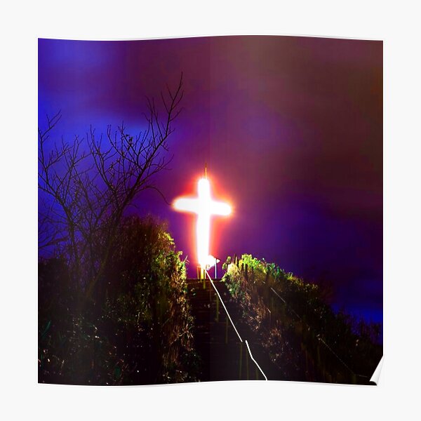 "Glowing Cross At Night God Loves" Poster for Sale by mwagie | Redbubble