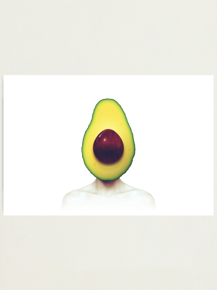 "Avocado Head Portrait, minimalist food collage art" Photographic Print ...