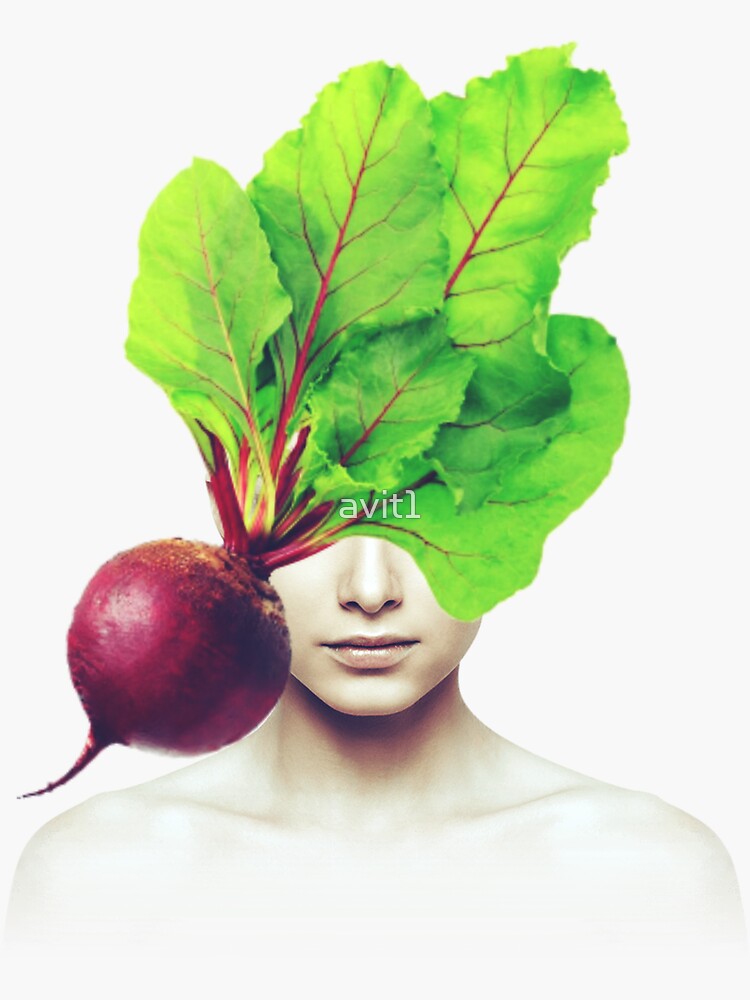 "Beetroot Head Portrait, minimalist food collage art" Sticker by avit1 ...
