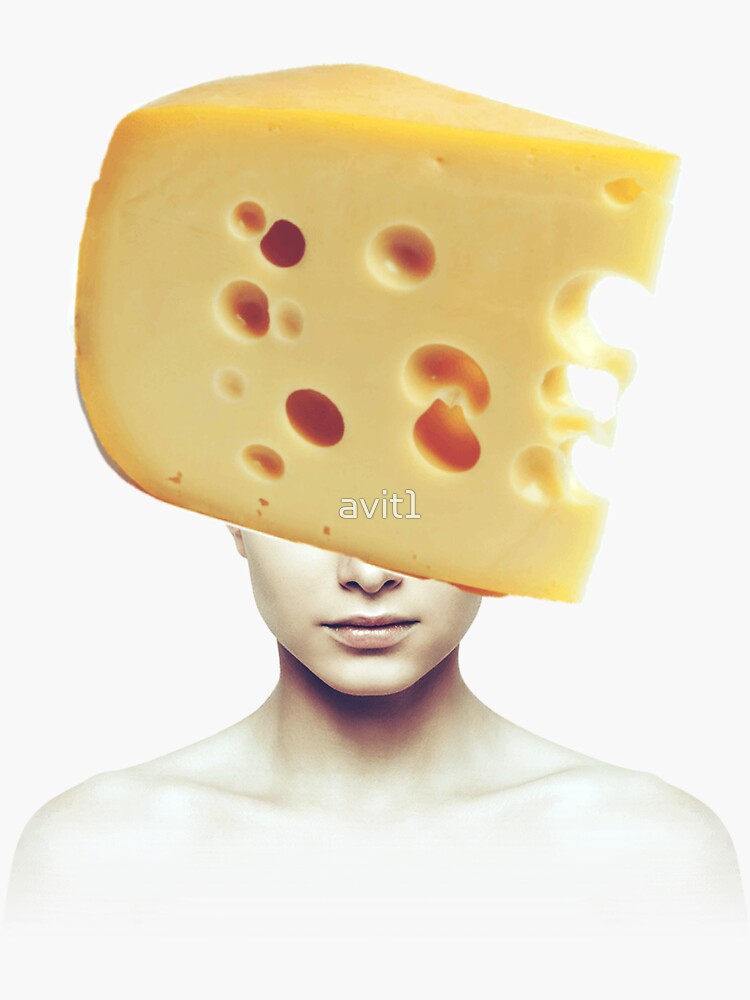 "Swiss Cheese Head Portrait, minimalist food collage art" Sticker for ...