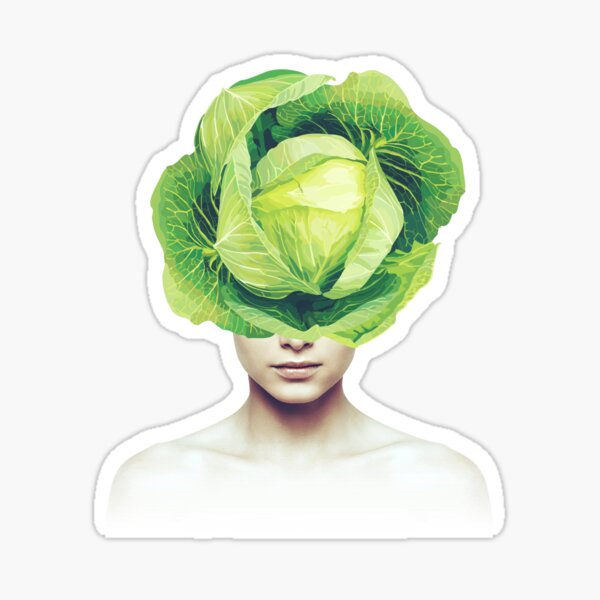 "Cabbage Head Portrait, minimalist food collage art" Sticker for Sale ...