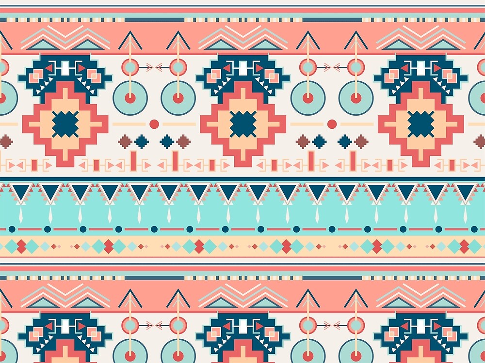 "Blue, Pink Orange Boho / Aztec / Tribal Pattern" by Merakai | Redbubble