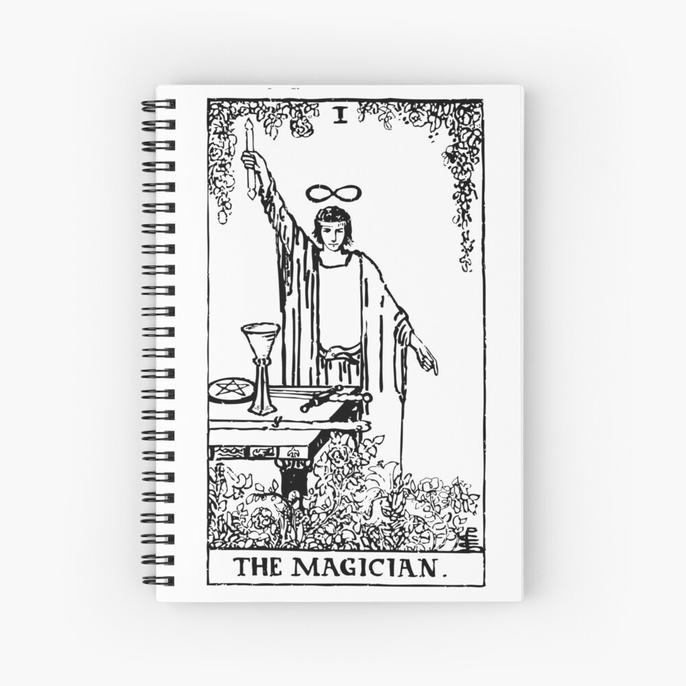 "Tarot Card : The Magician black & white" Spiral Notebook for Sale by ...