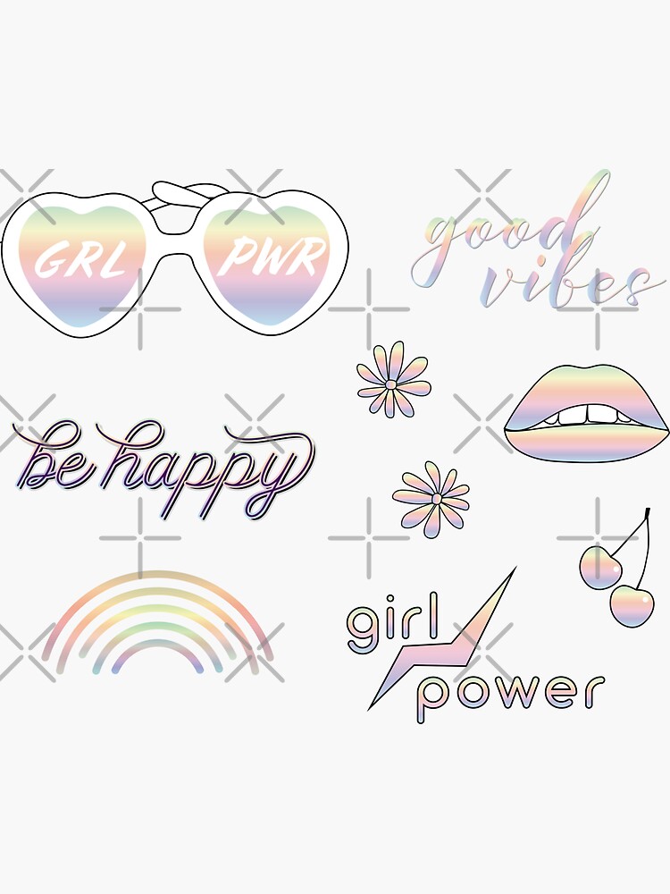 "Pastel Rainbow Sticker Pack - collection of hand drawn images and text ...