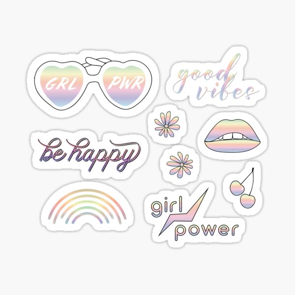 "Pastel Rainbow Sticker Pack - collection of hand drawn images and text ...