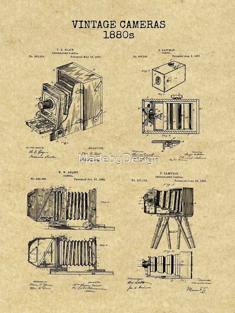 Lámina fotográfica «Cámaras antiguas de la década de 1880 ...