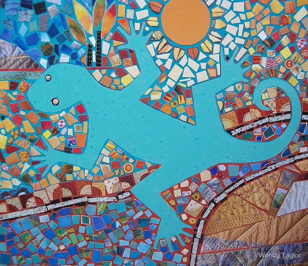 "Gecko on Mosaic Landscape." by Wendy Taylor | Redbubble
