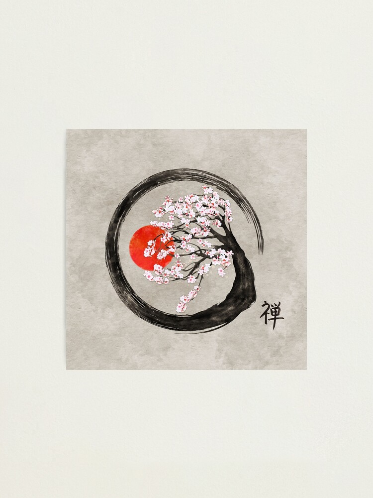 Lámina fotográfica «Zen Enso Circle y Sakura Tree sobre Lienzo» de k9printart | Redbubble