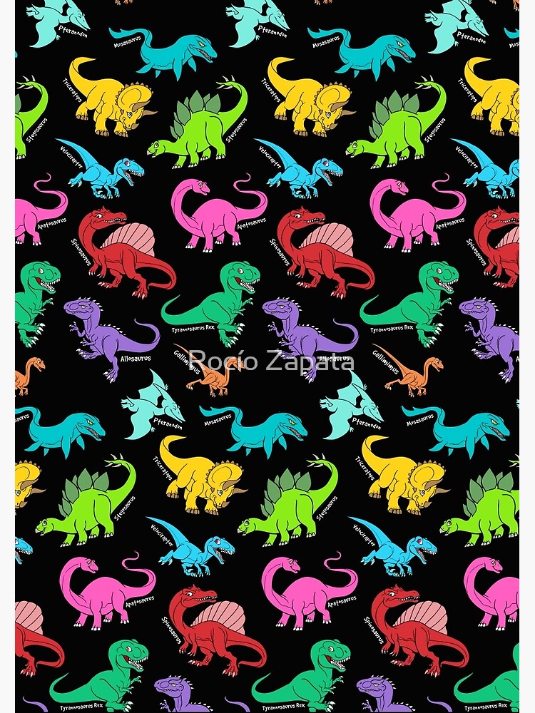 "Dinosaurs rainbow pattern blue background" Spiral Notebook by ...