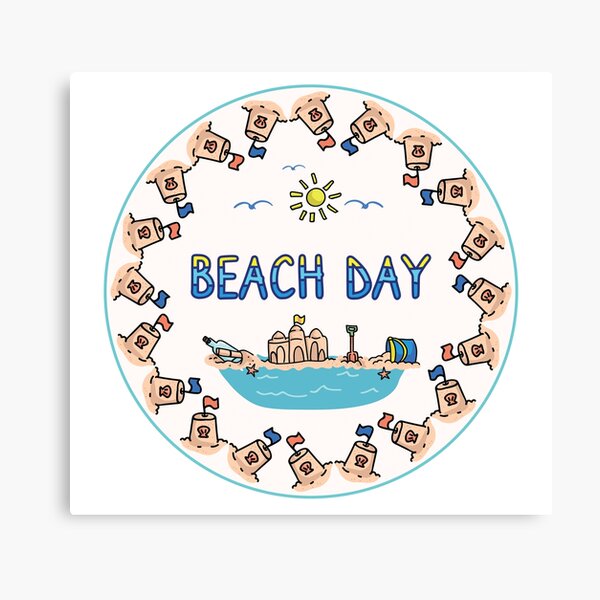 "Cute summer beach day pin cartoon illustration motif set." Canvas ...