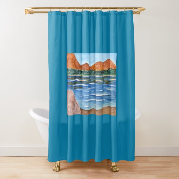 "Lake with Rust-colored Mountains" Shower Curtain for Sale by ...