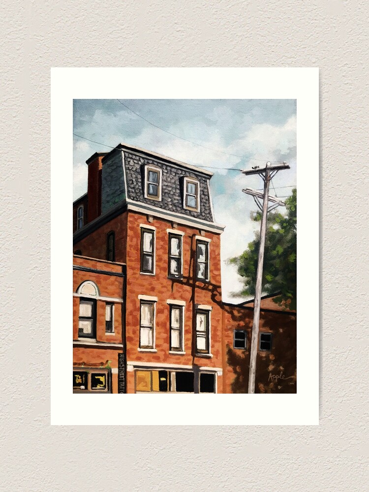 Oil Painting Old Buildings Stores