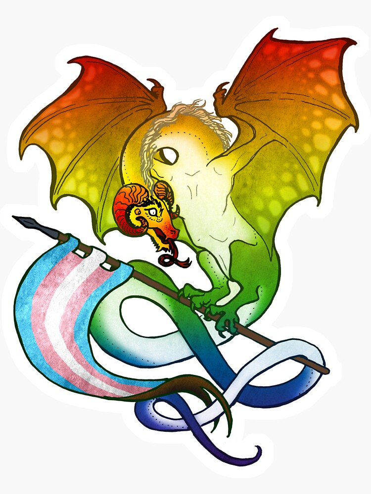 Trans Pride Dragon Sticker By Flamepointart Redbubble