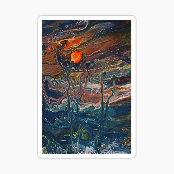"a different sun, acrylic pour high contrast" Sticker by myatticstudio ...