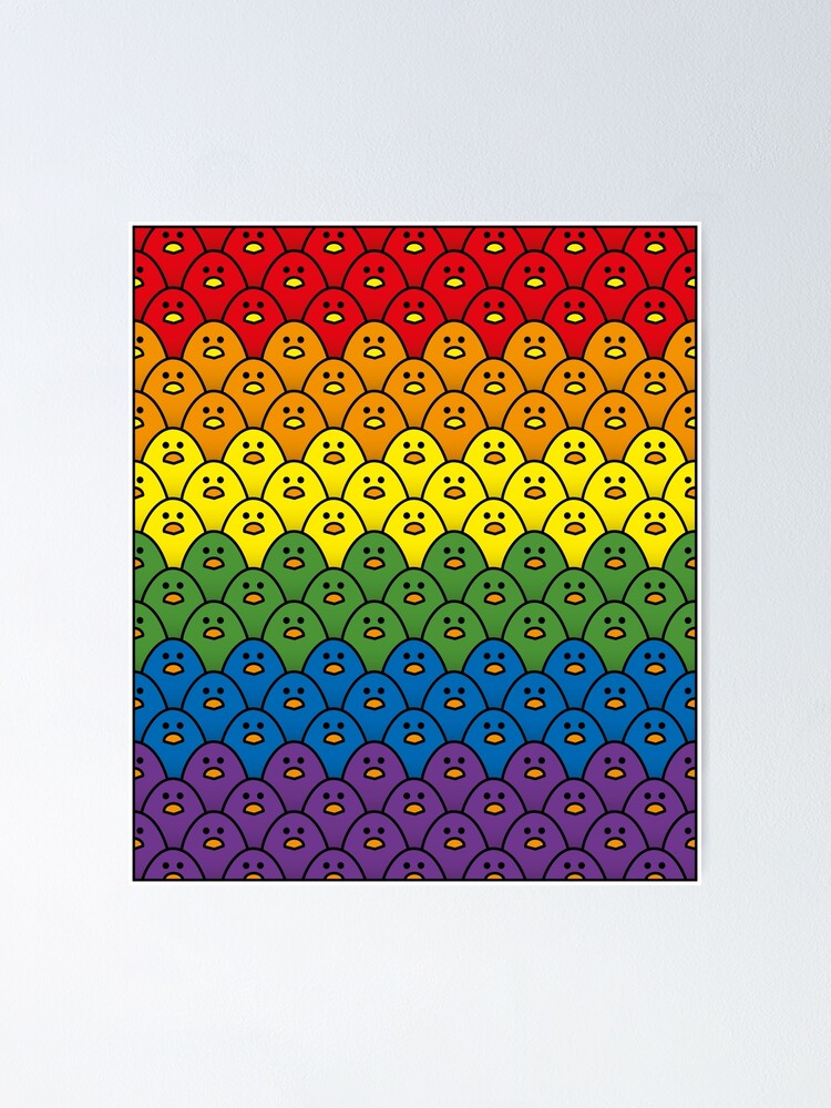 "Rainbow Coloured Chicks in Horizontal Treble Rows" Poster by ...