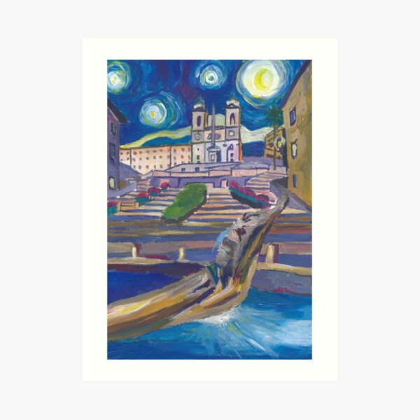 "Starry night over the spanish stairs in Rome Italy" Art Print for Sale ...