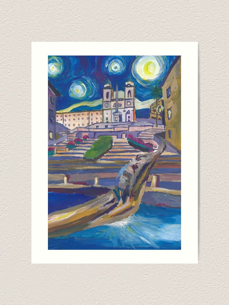"Starry night over the spanish stairs in Rome Italy" Art Print for Sale ...