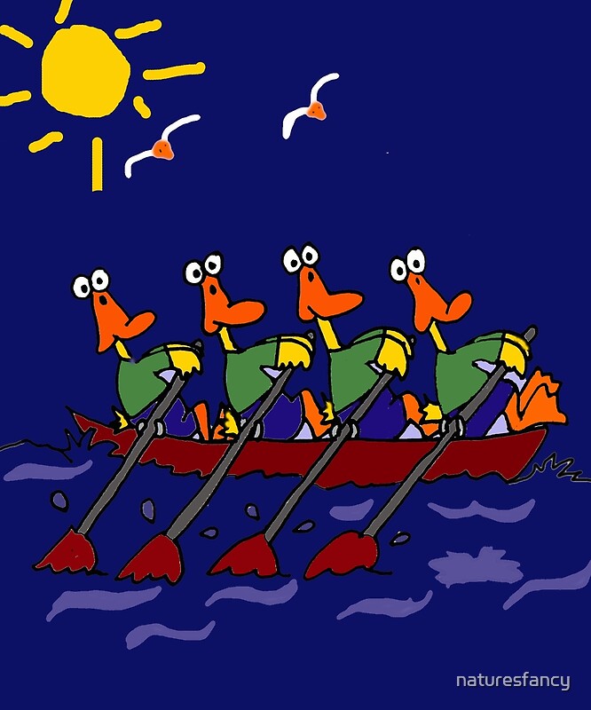 "Funny Ducks in a Row Boat Pun Cartoon" by naturesfancy | Redbubble