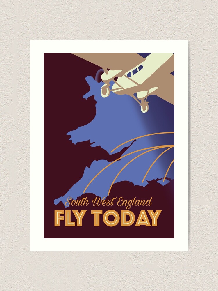 "Fly Today - South West England vintage travel poster" Art Print by ...