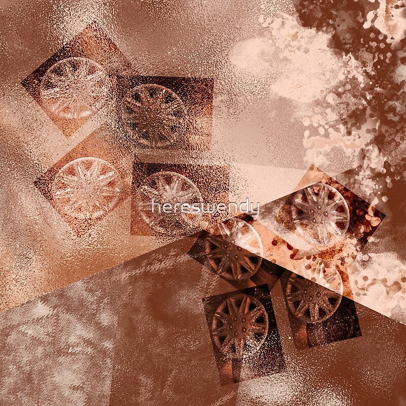 « Collage de roues rouillé sur fond texturé » par hereswendy | Redbubble