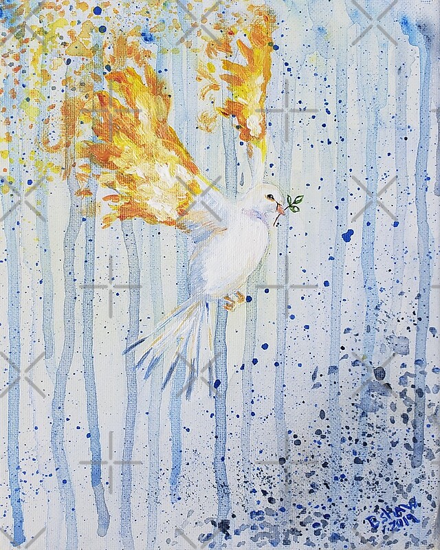 "Dove acrylic painting with fire" by BobbiShawArts | Redbubble