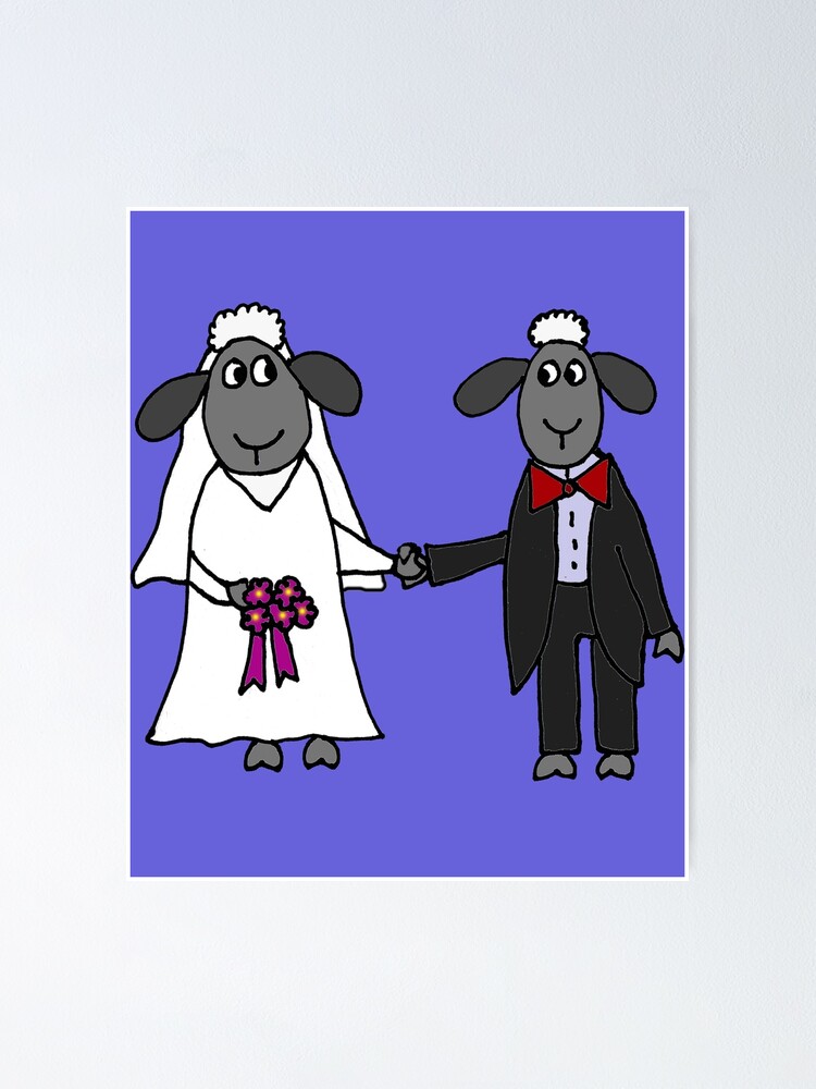 "Funny Sheep Bride and Groom Wedding Cartoon" Poster by naturesfancy ...
