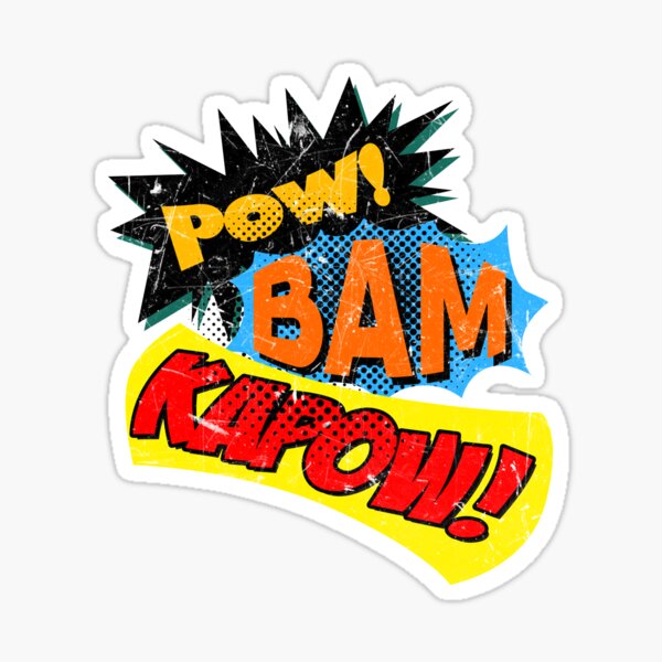 "Super Hero Comic Book Onomatopoeia. Pow! Bam Kapow!" Sticker by ...