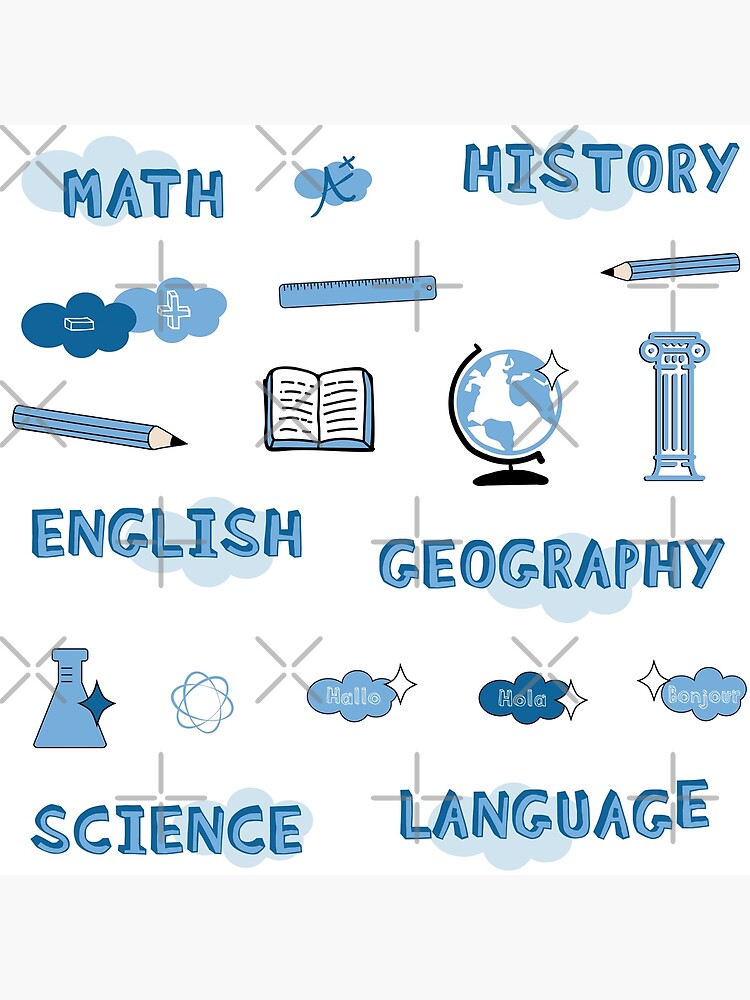 "Light Blue School Subject Sticker Pack" Photographic Print for Sale by ...