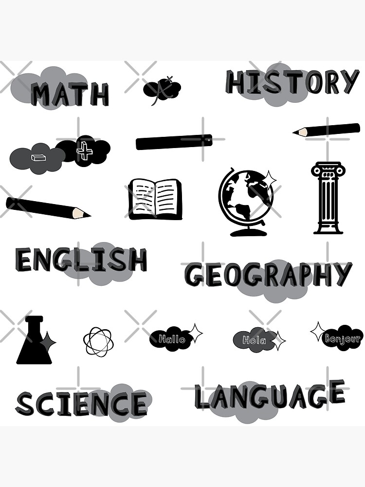"Black and White School Subject Sticker Pack" Poster for Sale by The ...