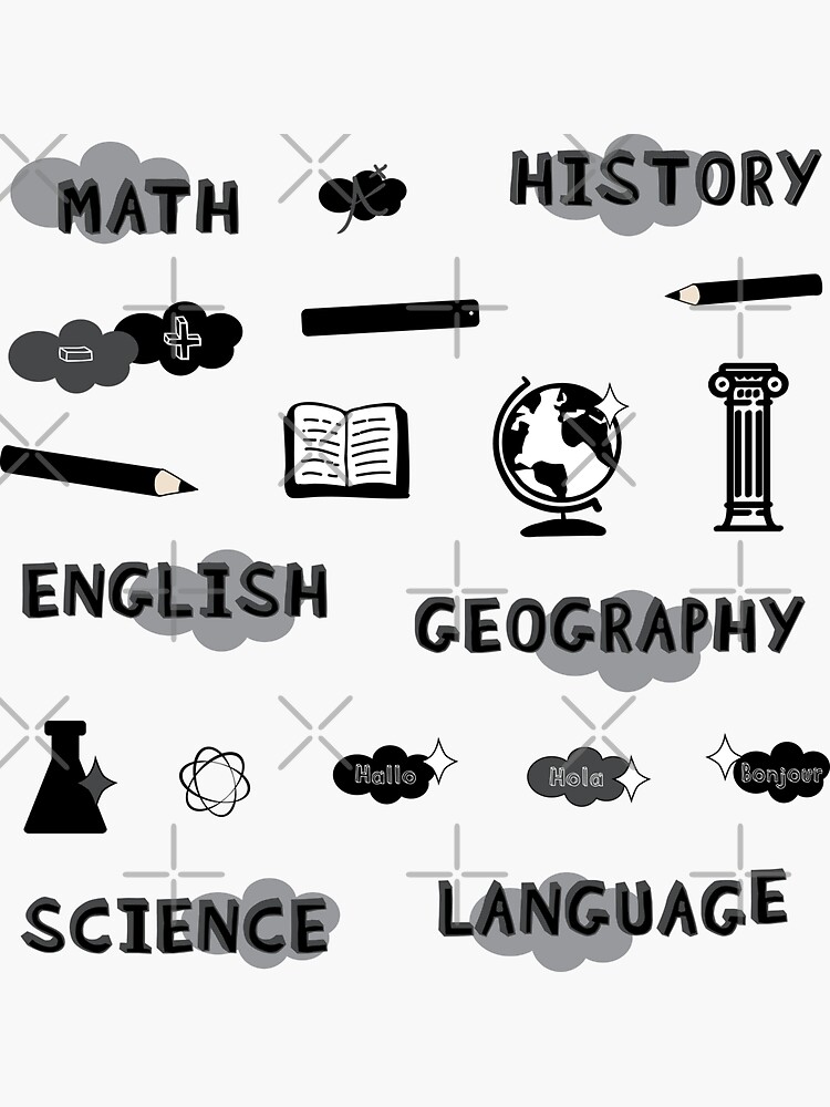 "Black and White School Subject Sticker Pack" Sticker for Sale by The ...