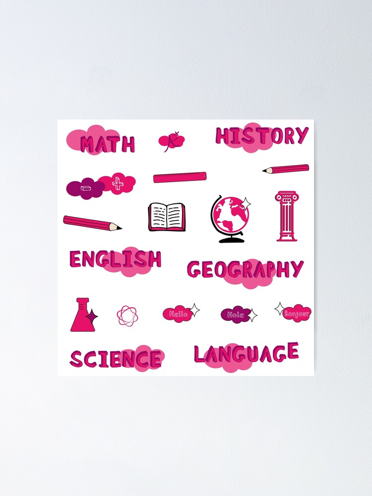 "Hot Pink School Subject Sticker Pack" Poster for Sale by The-Goods ...