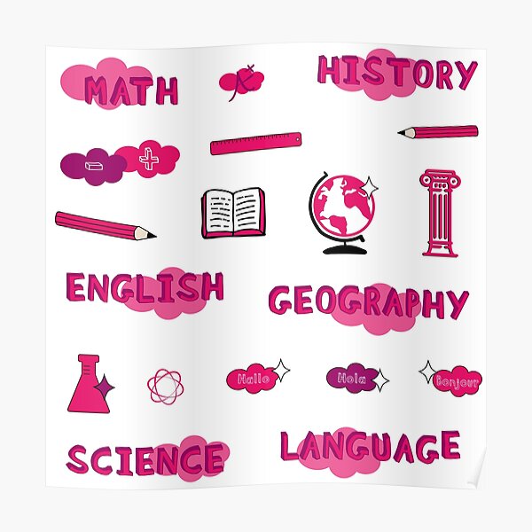 "Hot Pink School Subject Sticker Pack" Poster for Sale by The-Goods ...