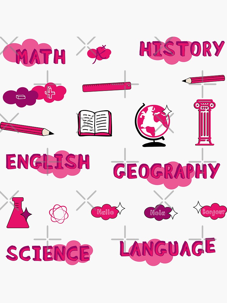 "Hot Pink School Subject Sticker Pack" Sticker for Sale by The-Goods ...