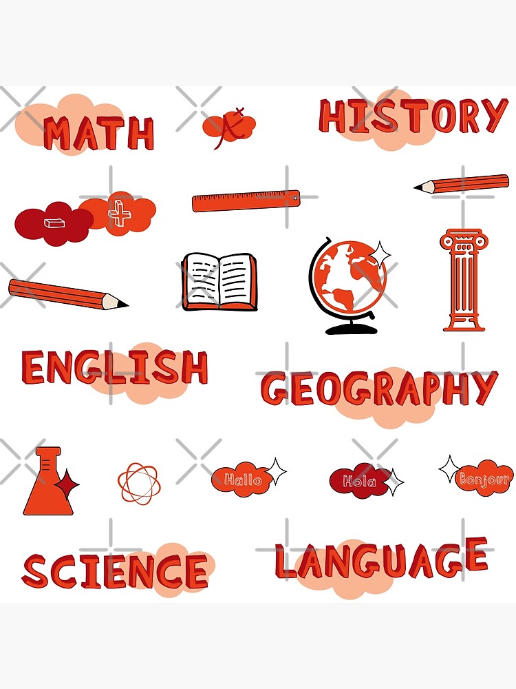 "Orange School Subject Sticker Pack" Poster by The-Goods | Redbubble