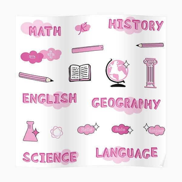 "Pink School Subjects Sticker Pack" Poster for Sale by The-Goods ...