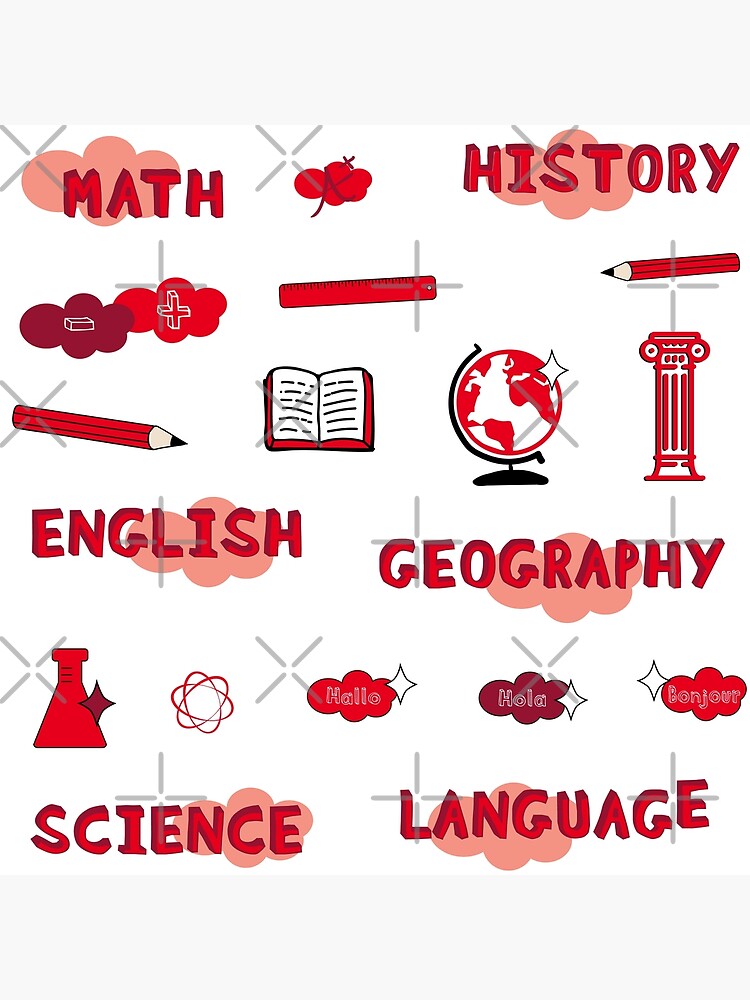 "Red School Subjects Sticker Pack" Poster by The-Goods | Redbubble