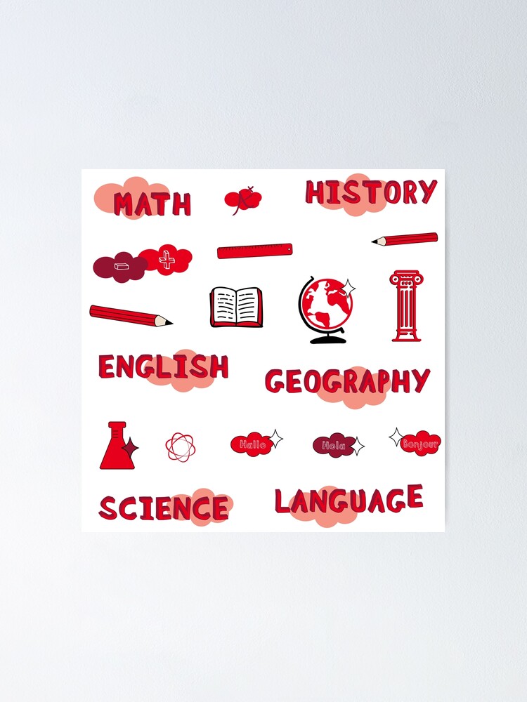 "Red School Subjects Sticker Pack" Poster by The-Goods | Redbubble