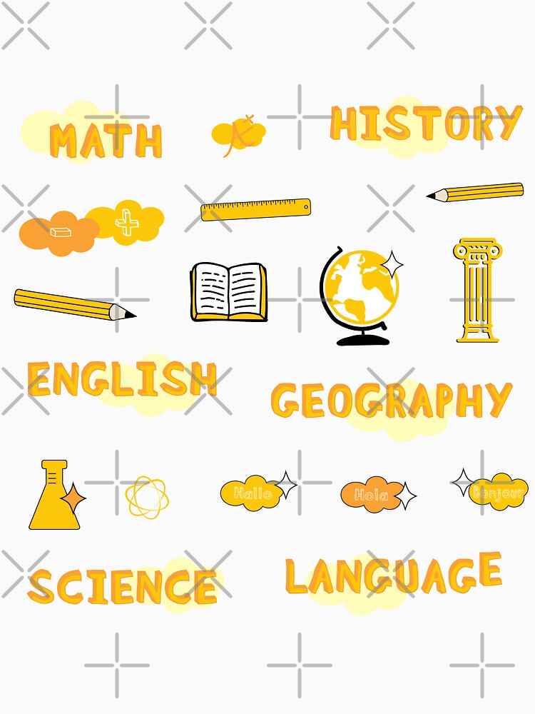 "Yellow School Subjects Sticker Pack" T-shirt by The-Goods | Redbubble