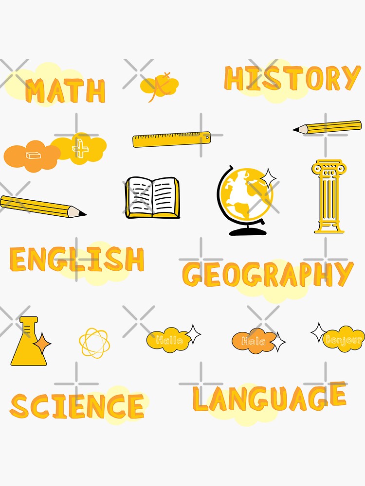 "Yellow School Subjects Sticker Pack" Sticker for Sale by The-Goods ...