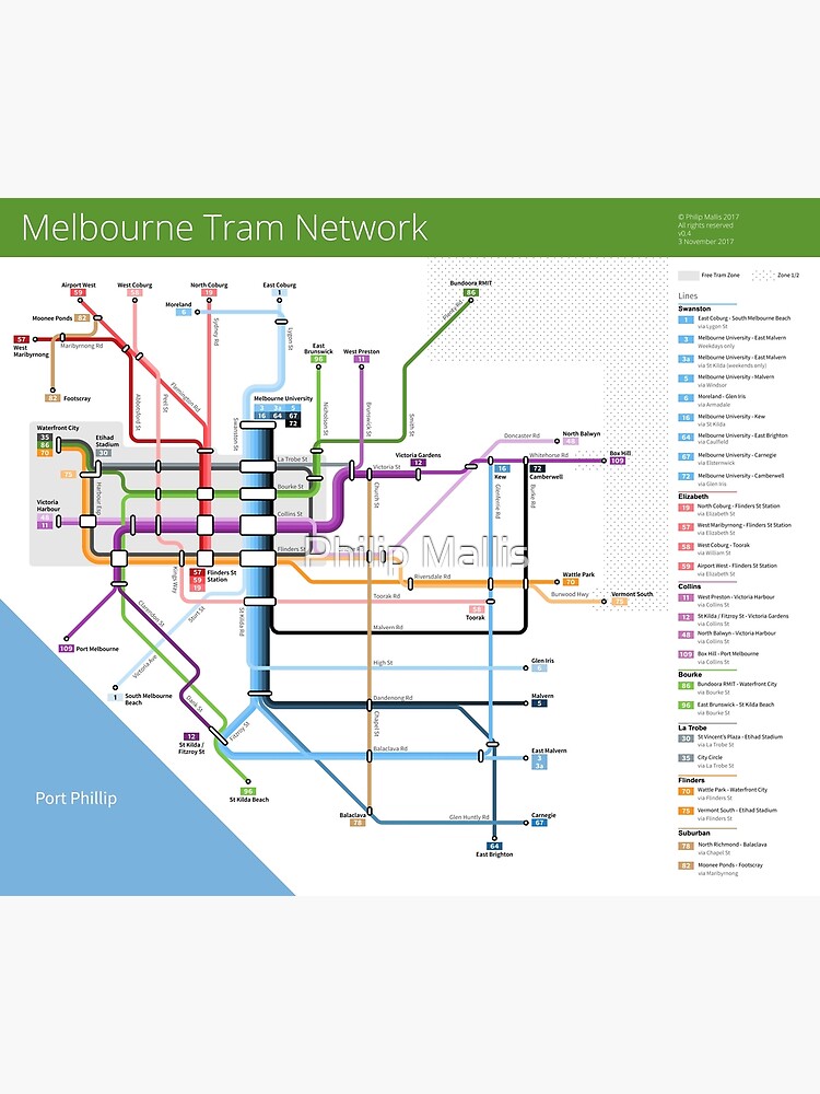 Melbourne Tram Network Map Premium Matte Vertical Poster sold by Eric ...