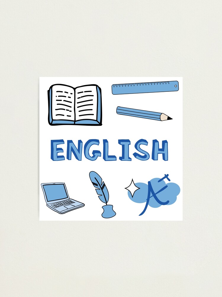 "Light Blue English School Subject Sticker Pack" Photographic Print for ...