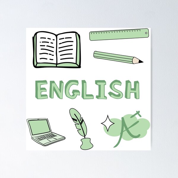 "Light Green English School Subject Sticker Pack" Poster for Sale by ...